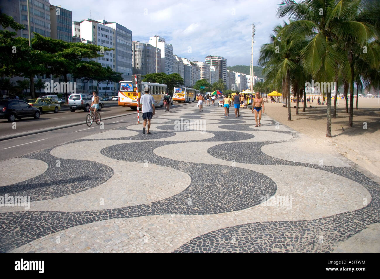 Trademark wave sidewalk of Copacabana Beach in Rio de Janeiro Brazil ...