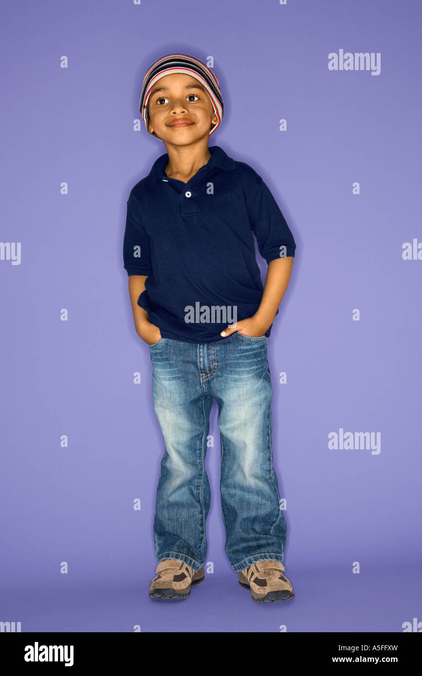 African American male child standing portrait Stock Photo - Alamy