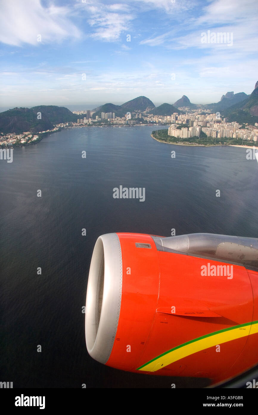 View of Rio de Janeiro and jet engine from an airliner Brazil Stock ...