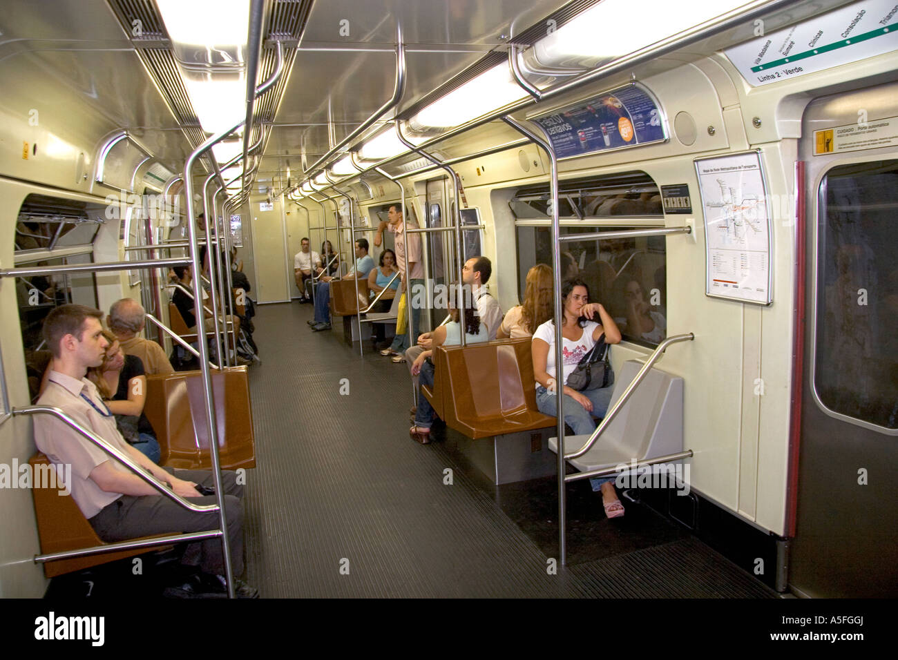Passengers ride a subway train in Sao Paulo Brazil Stock Photo - Alamy