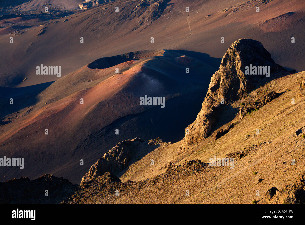 Aerial of dormant volcano with crater in Haleakala National Park Maui ...