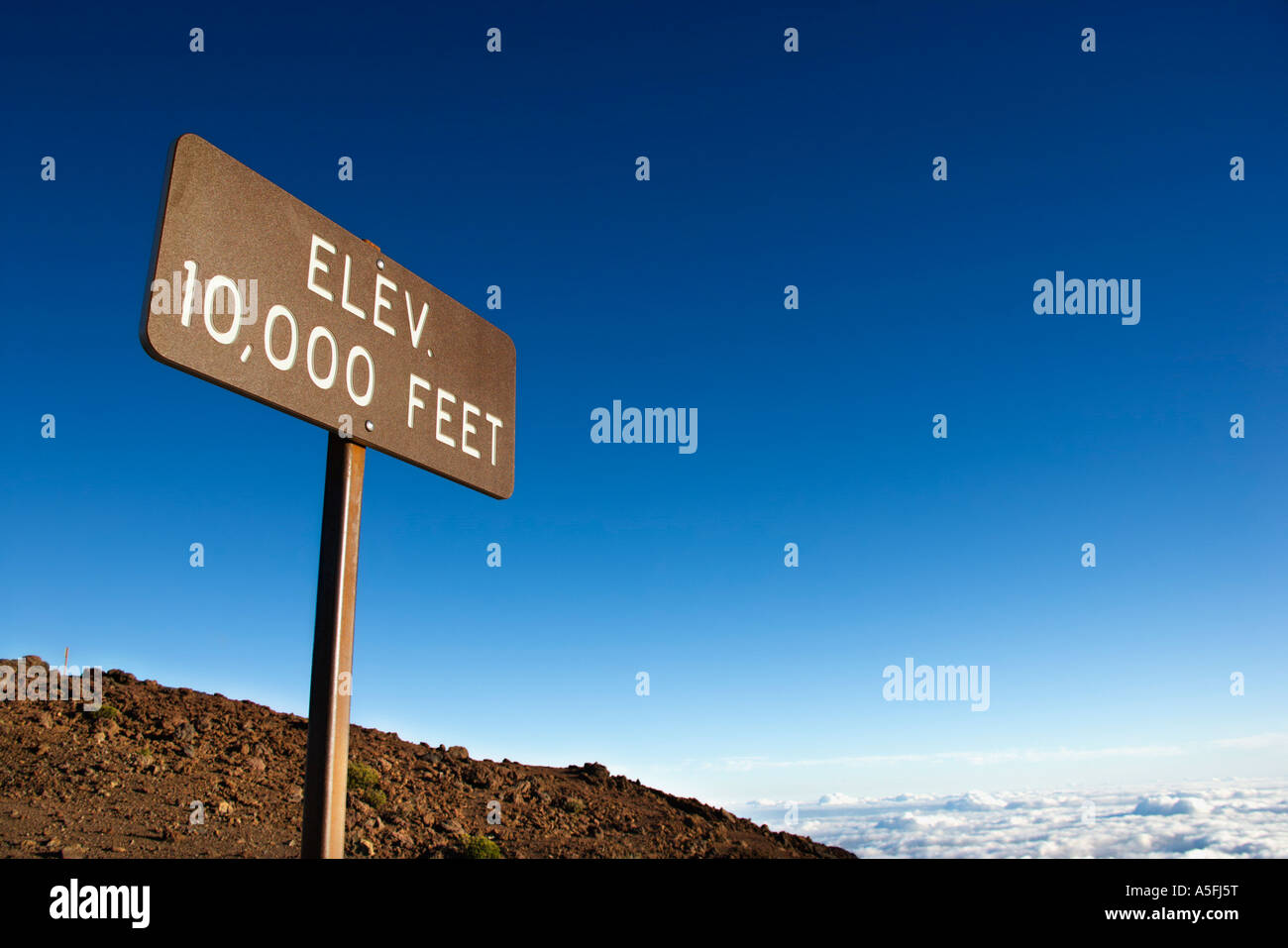 Elevation sign in Haleakala National Park in Maui Hawaii Stock Photo ...