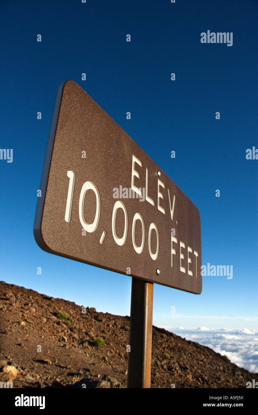 Elevation sign in Haleakala National Park in Maui Hawaii Stock Photo ...