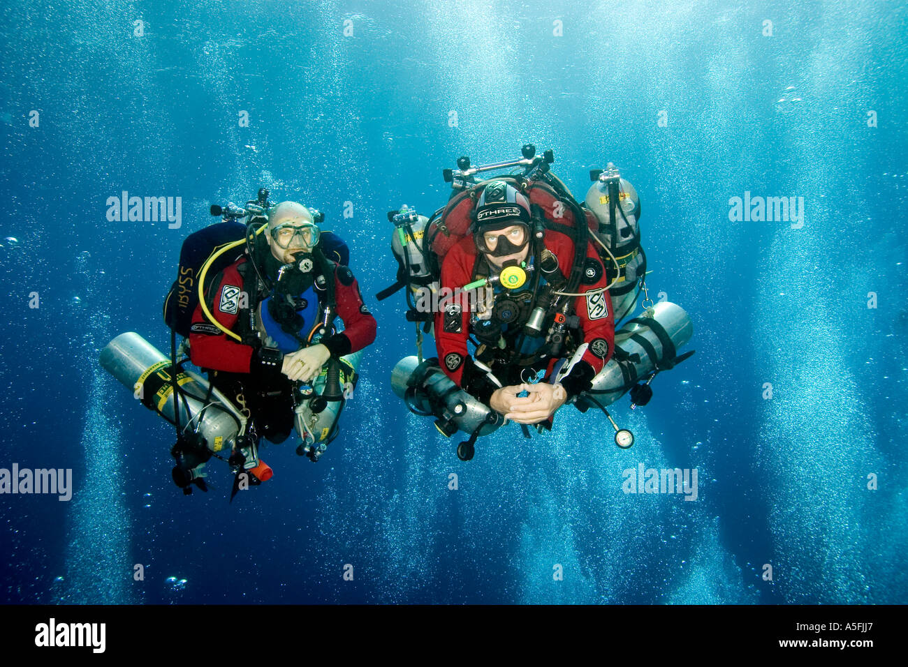 Leigh Cunningham right and Mark Andrews in preparation for the world record deepest Wreck dive ...