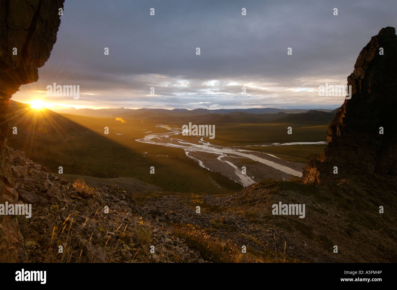 Muskeg Creek area with midnight sun, Firth River. Ivvavik National Park ...