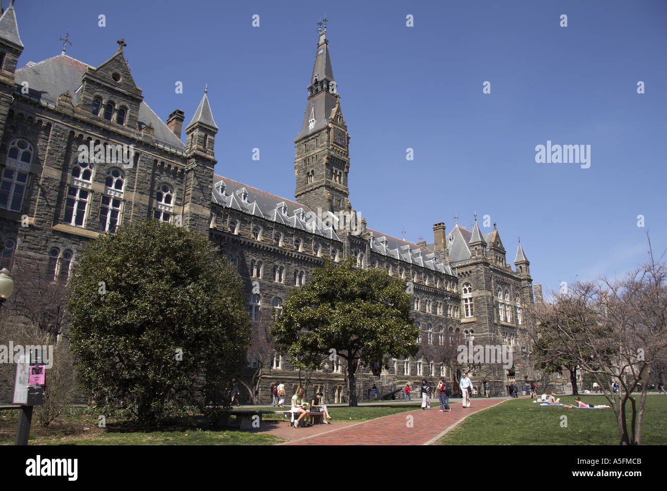 Students on campus of Georgetown University in Washington DC USA with ...