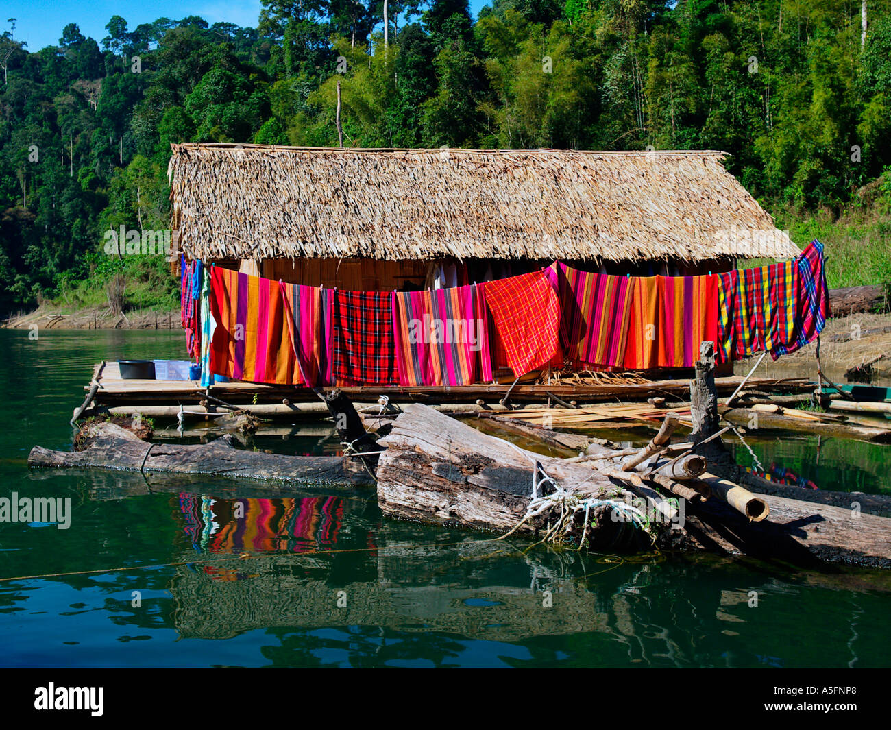 Floating hut in Khao Sok National Park in thailand with bright coloured ...