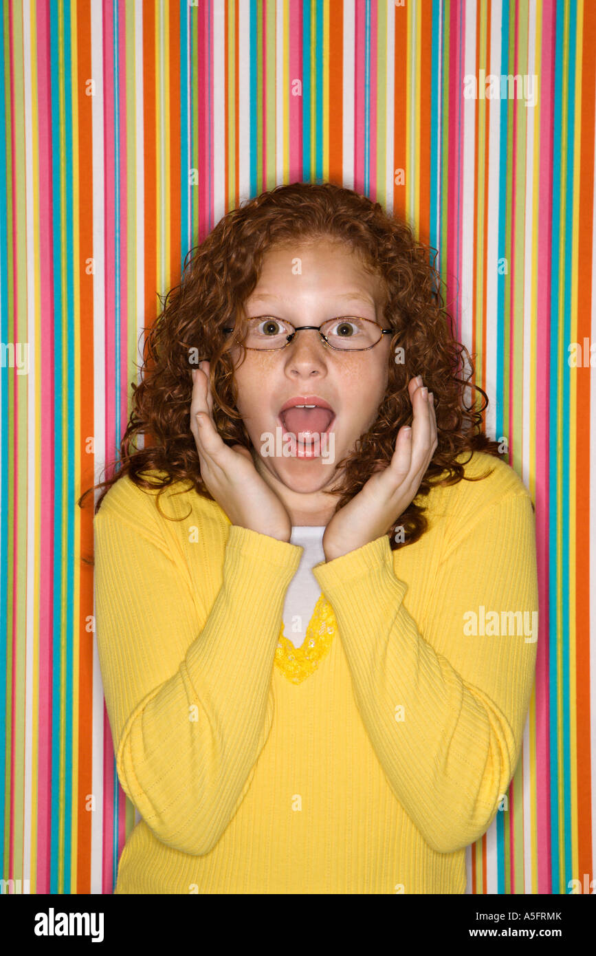 Caucasian female child looking surprised Stock Photo - Alamy