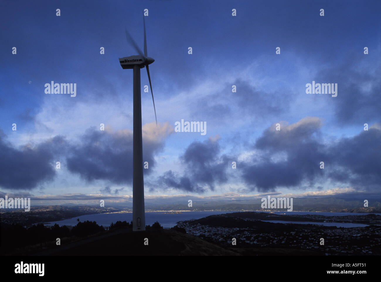 New Zealand North Island Wellington Wind Turbine generator cranks away ...