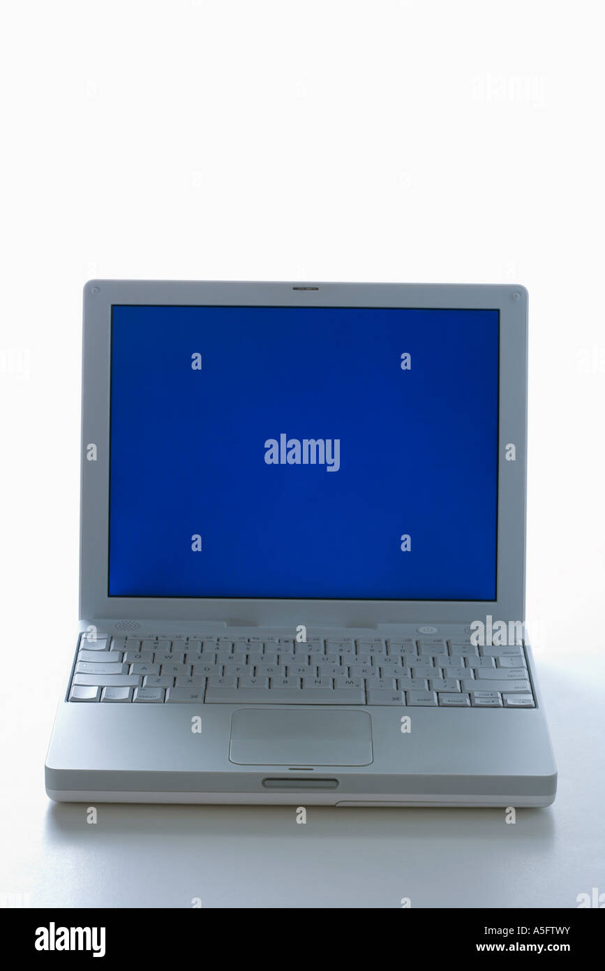 Laptop computer with blue screen Stock Photo - Alamy