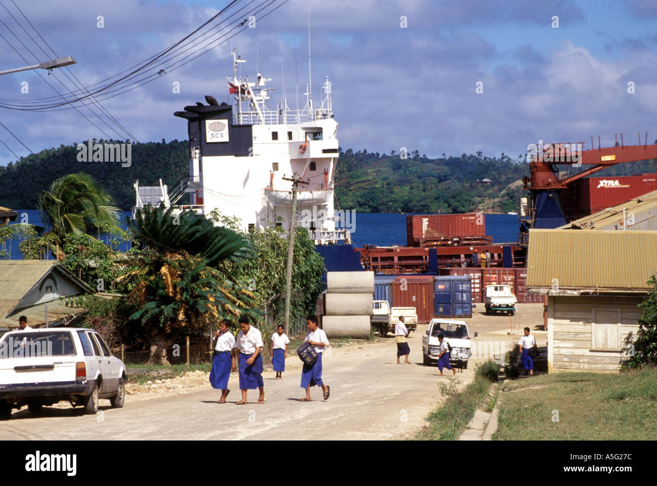 Tonga Vavau Neiafu Boys in school uniform and the wharf with a ...