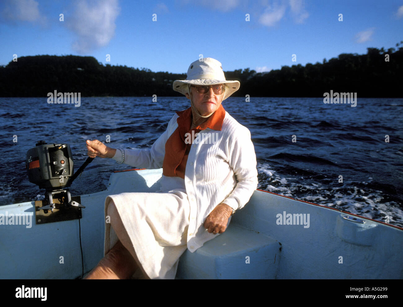 Tonga Vavau Utulei The late Pat Matheson going home in her dinghy acros ...