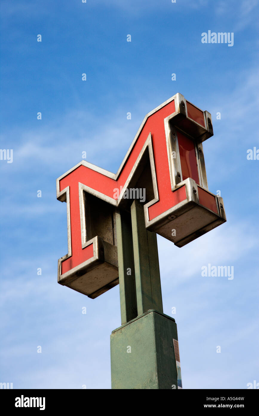 M sign indicating the Metropolitano de Lisboa in Lisbon Portugal Stock ...