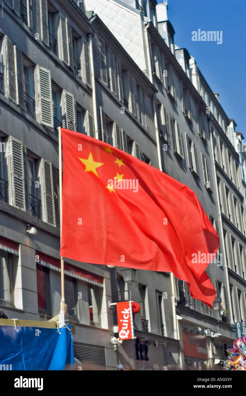 Paris France "Street Scene" Chinese Communist "Red Flag" in "Chinese ...