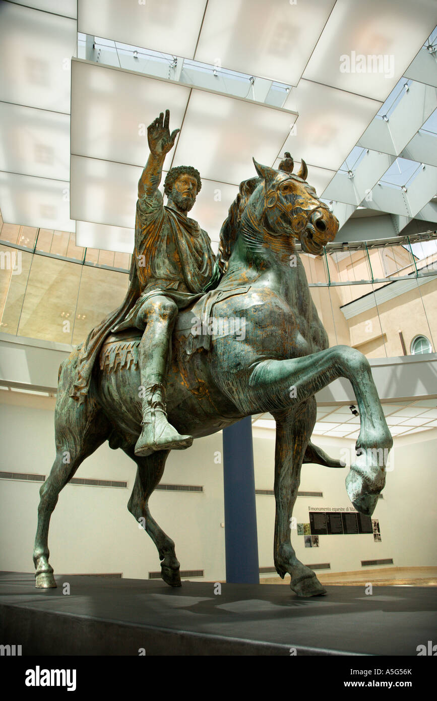 Marcus Aurelius on horse statue in Capitoline Museum Rome Italy Stock ...
