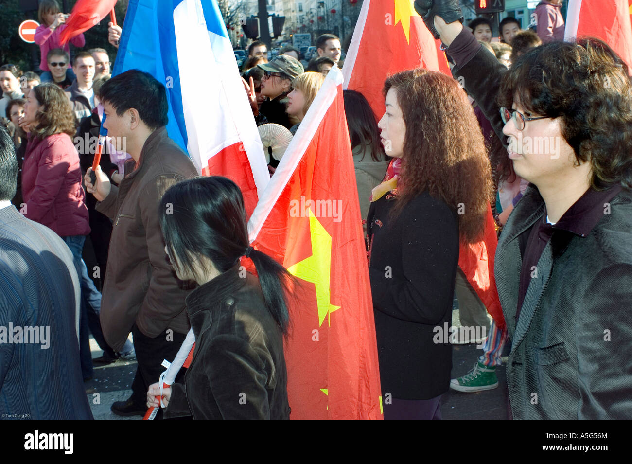 Paris France, Crowd People, Scene, French Asians with French Flag ...