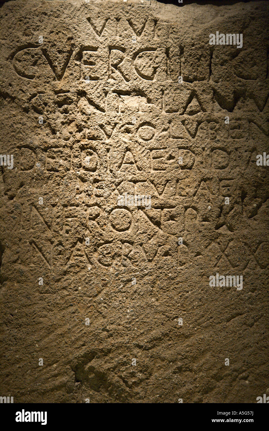 Script carved in stone in Capitoline Museum Rome Italy Stock Photo - Alamy