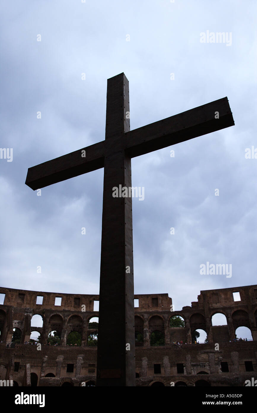 Cross inside the Coliseum in Rome Italy Stock Photo - Alamy