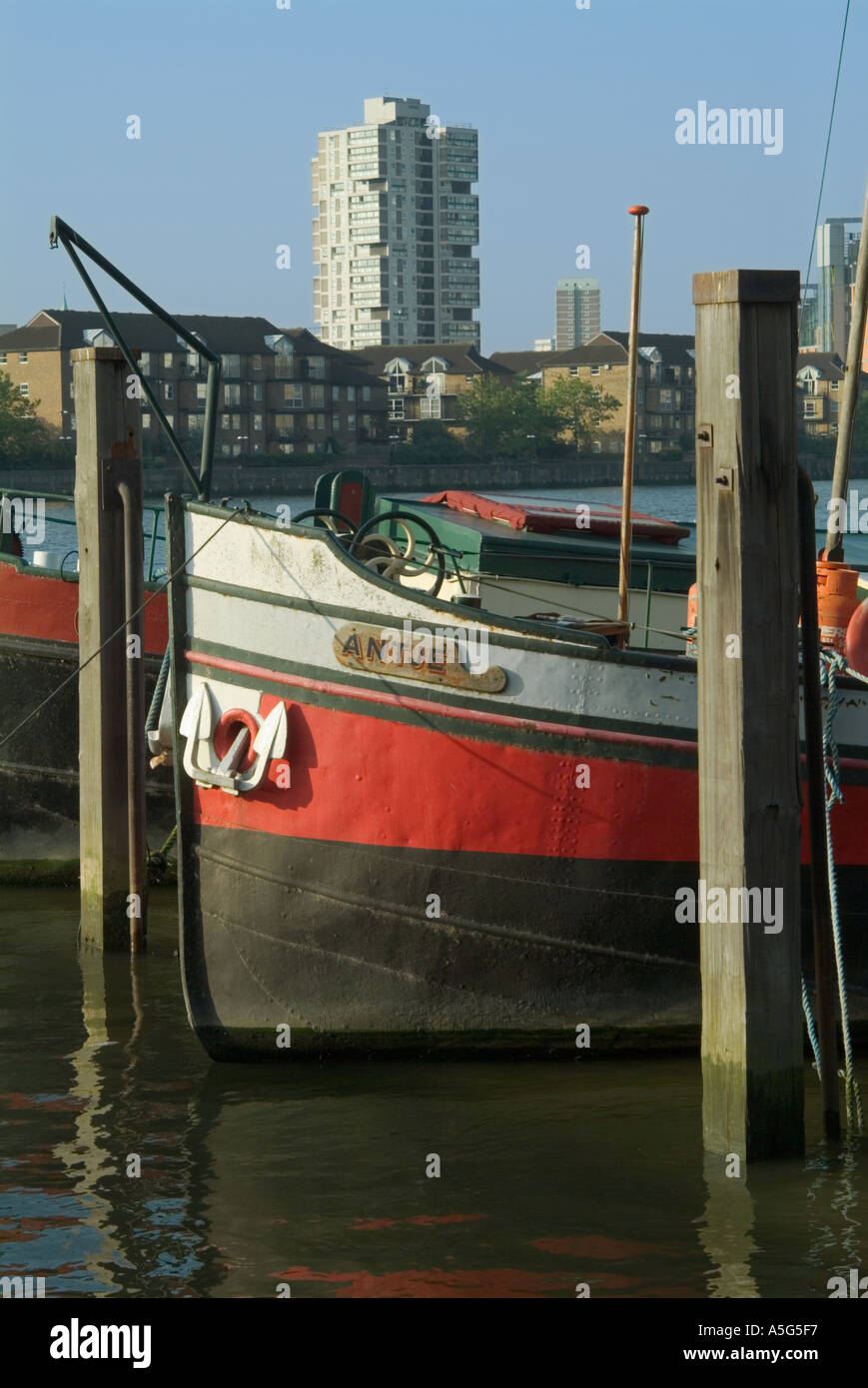 detail of converted barge houseboat on the River Thames at Chelsea ...