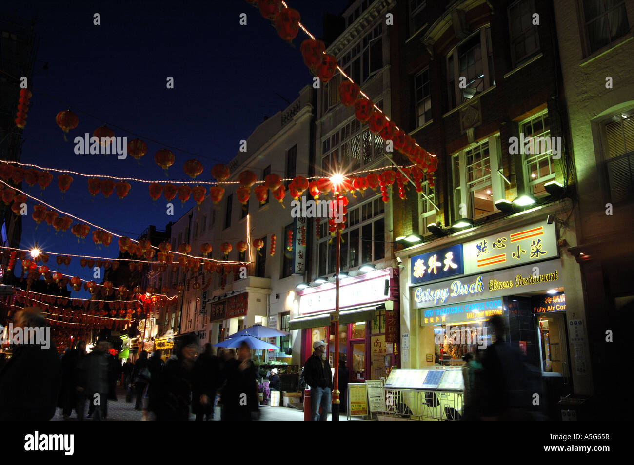London Chinatown at night with festival lanterns Stock Photo - Alamy