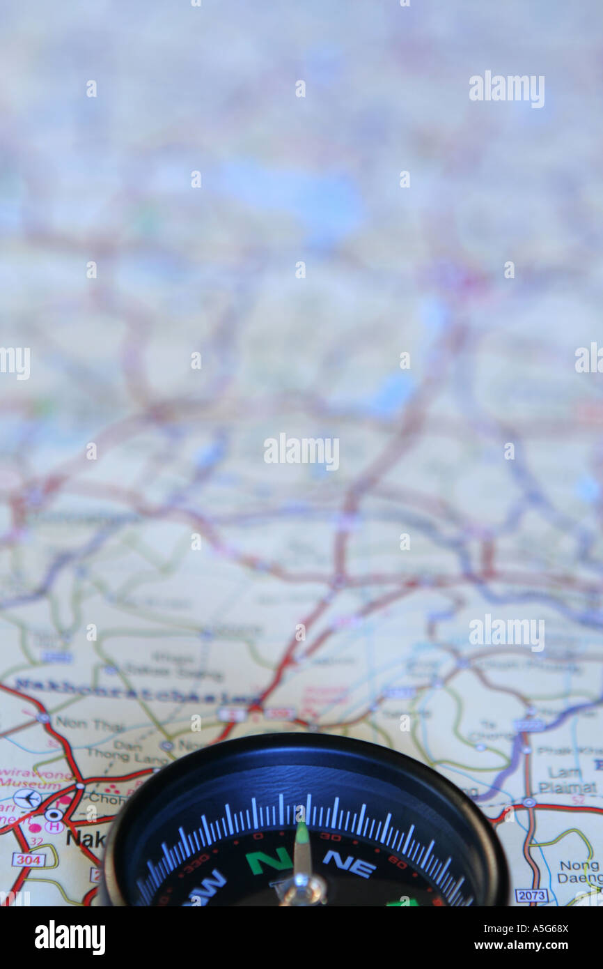Route map and compass Stock Photo - Alamy