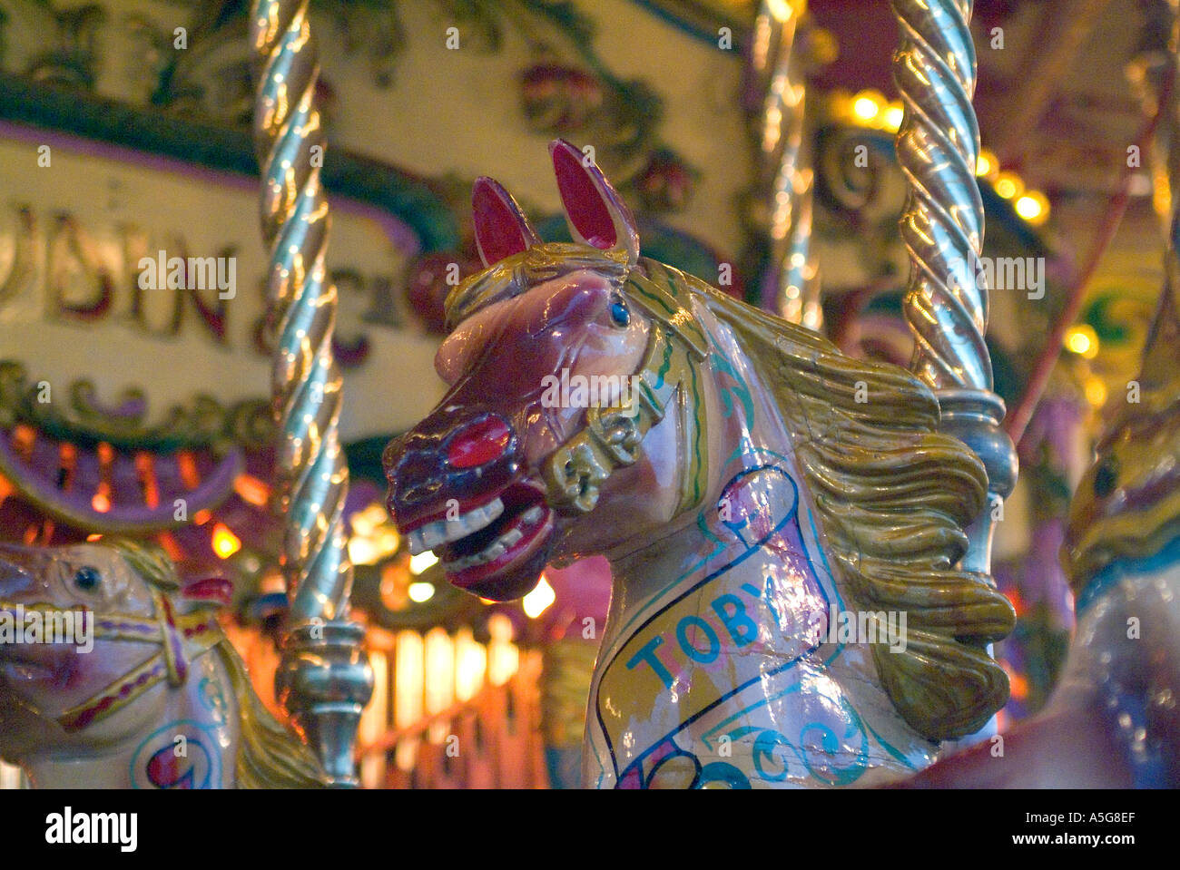 close up detail of horses on traditional fairground ride Stock Photo ...