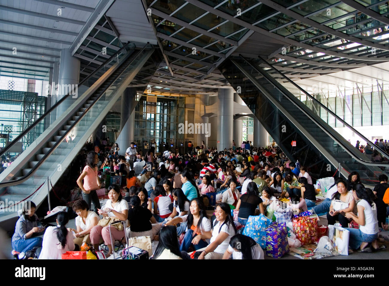 Domestic Helpers Gather under HSBC Building on Sundays Hong Kong China ...