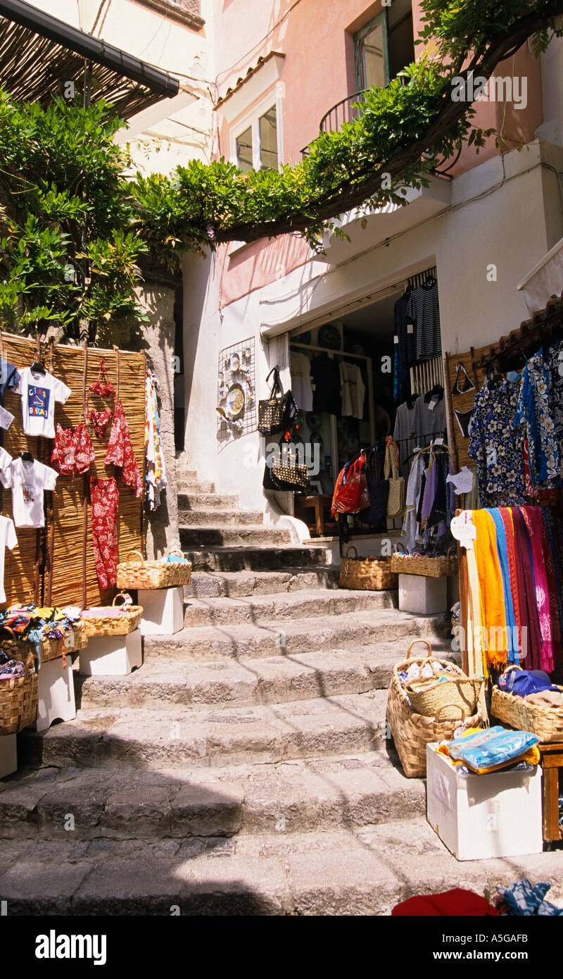 Italy Campania Amalfi Coast Positano shops in alley Stock Photo - Alamy