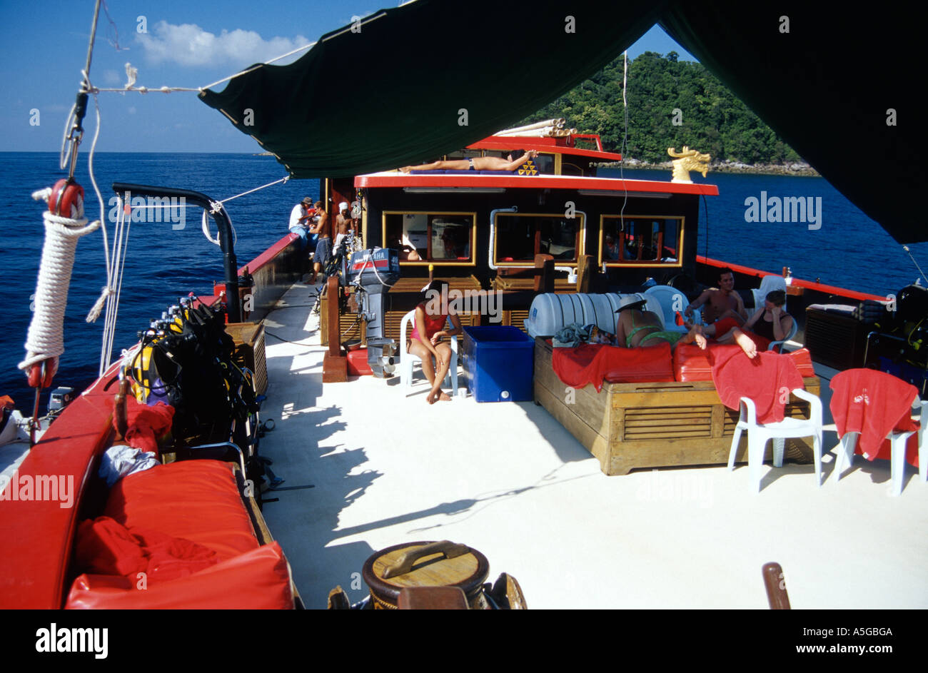 On board The Junk a converted Chinese junk dive boat the Similans ...