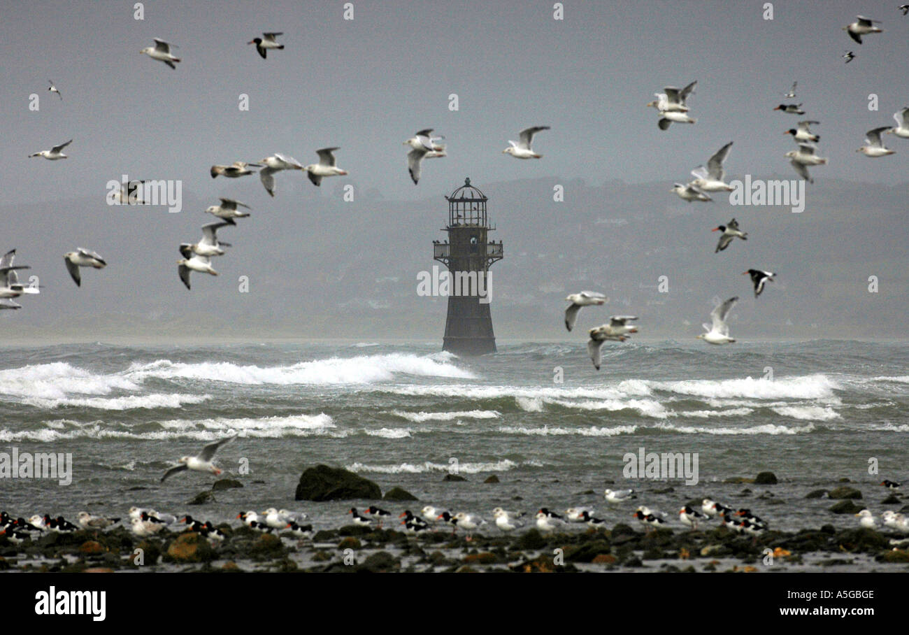 Whitford Point cast iron lighthouse on the Gower Peninsular near ...