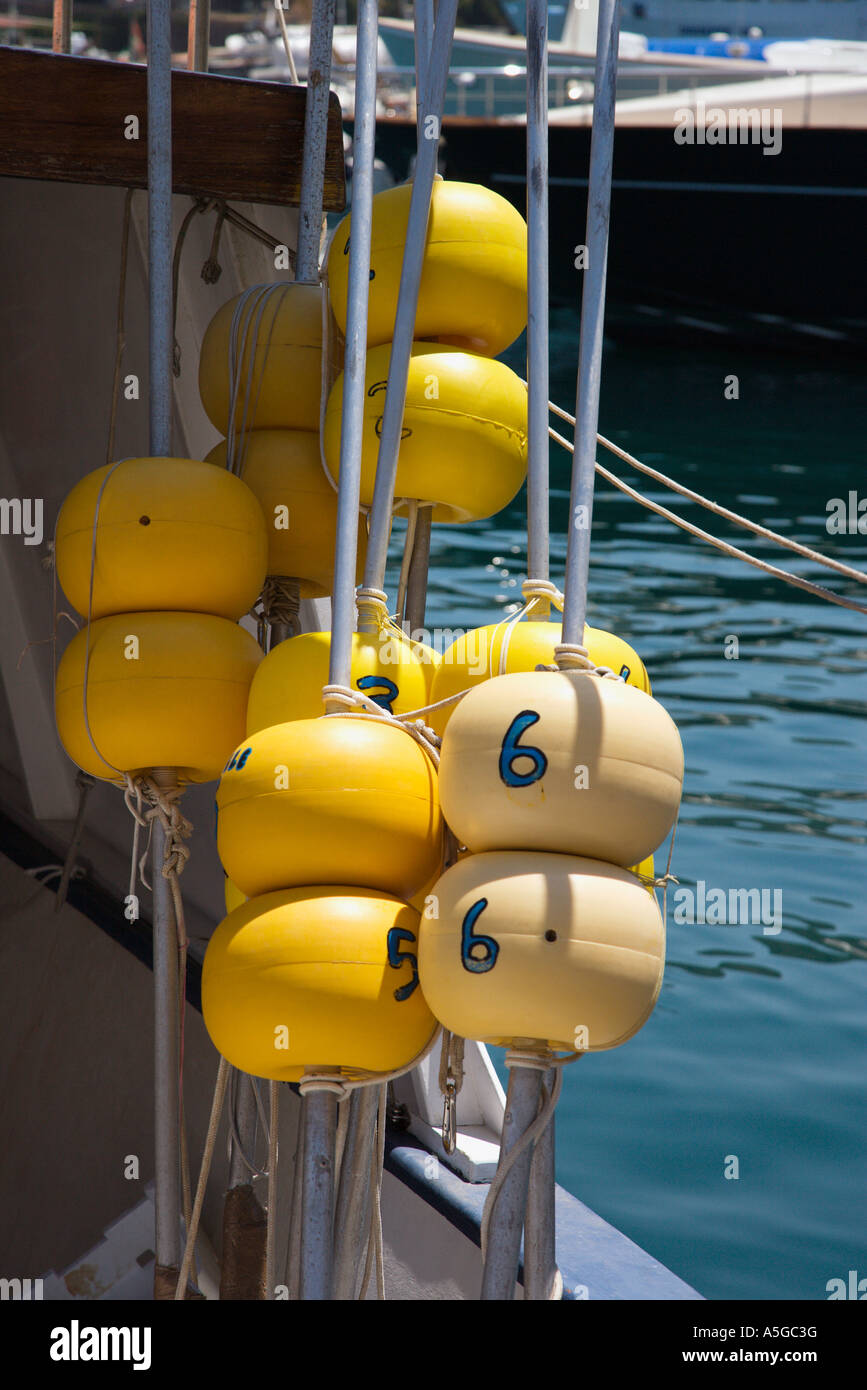 Floating markers on fishing boat Stock Photo - Alamy
