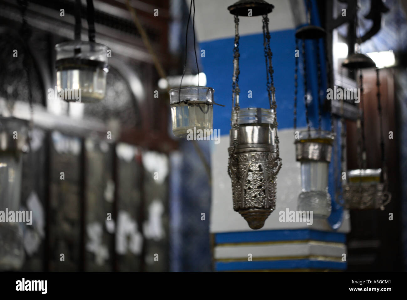 Horizontal landscape detail of interior of Djerba synagogue, Tunisia ...