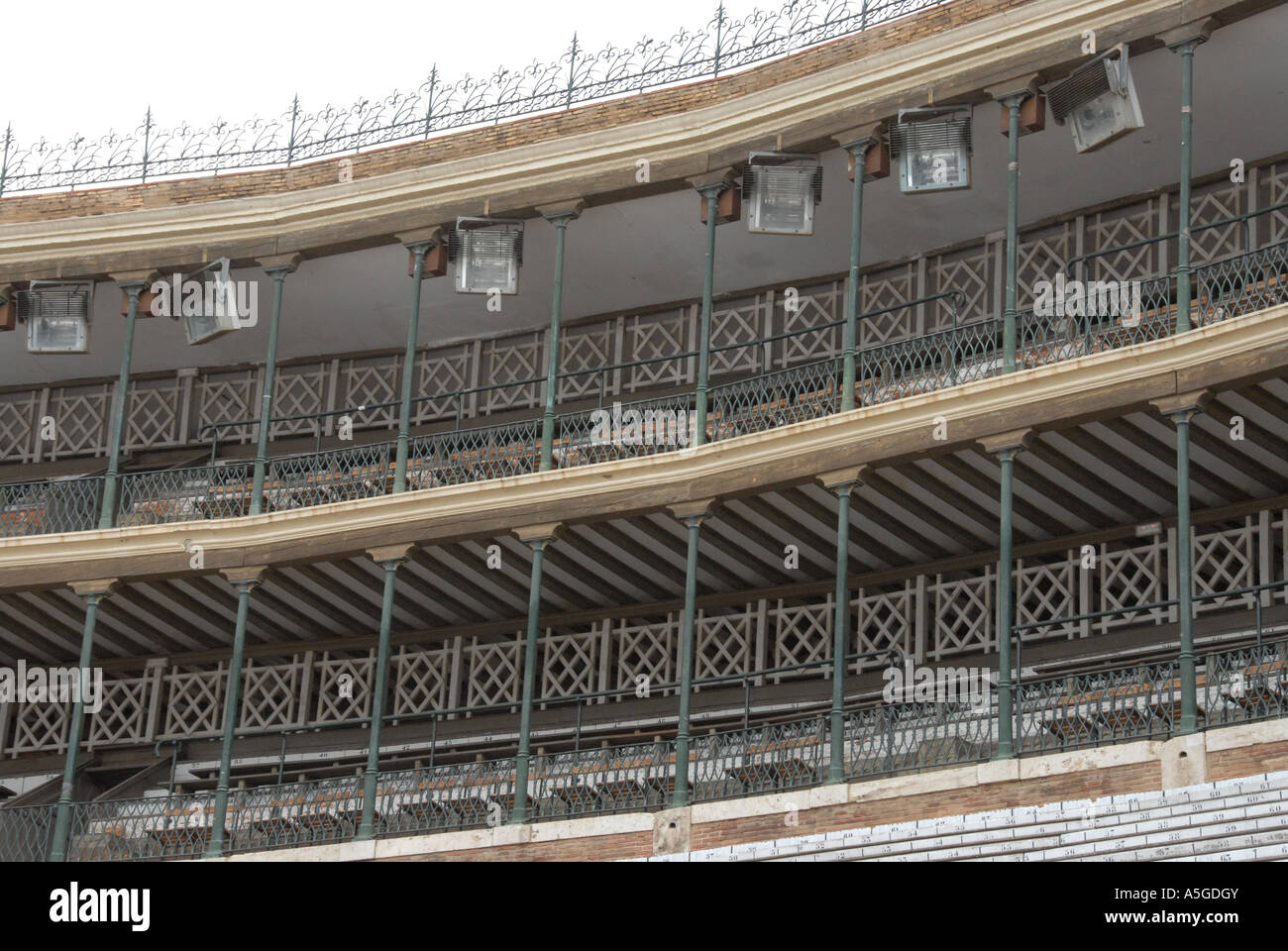 Decorative cast iron work in the seating area of the bull ring Stock ...