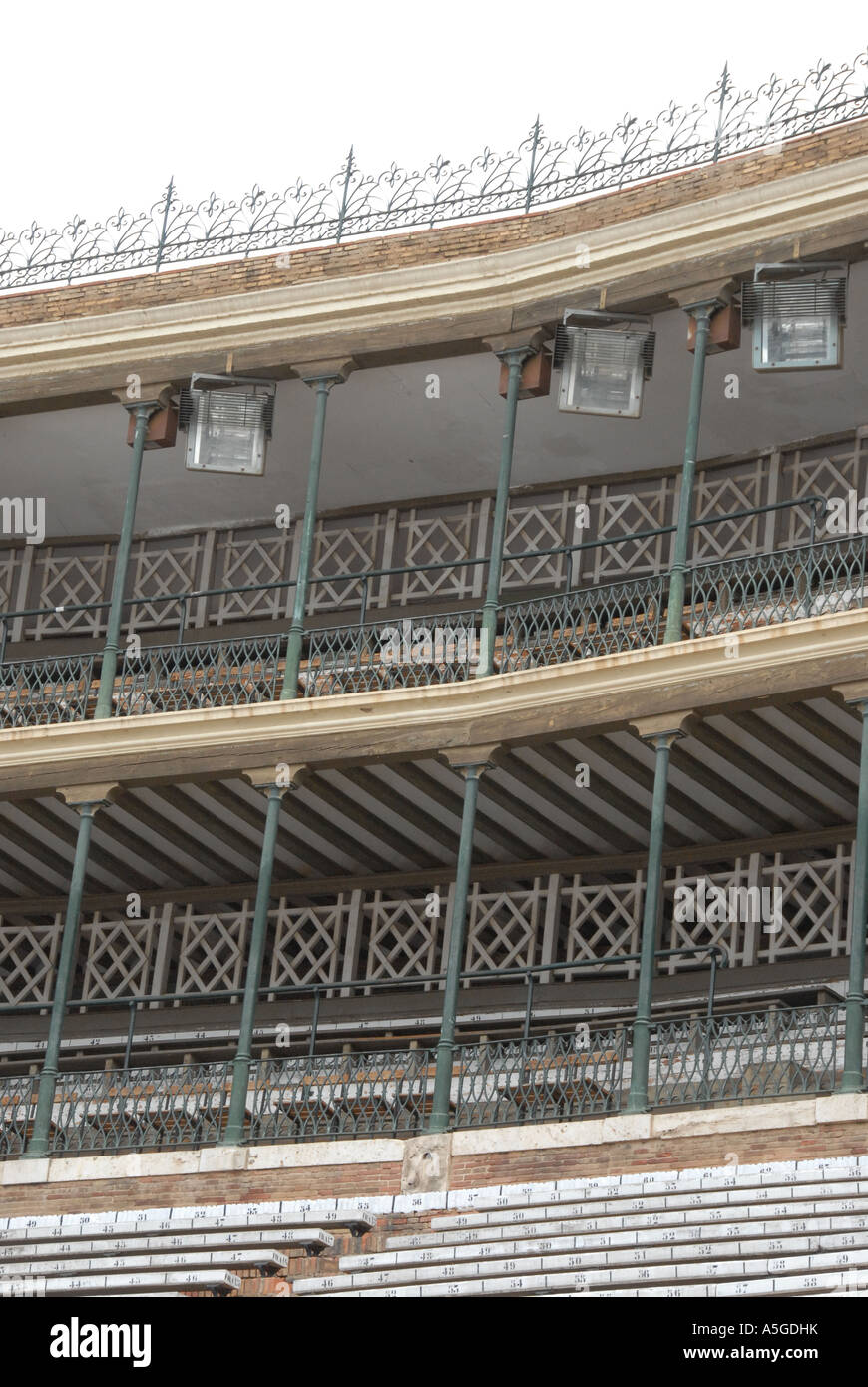 Decorative cast iron work in the seating area of the bull ring Stock ...