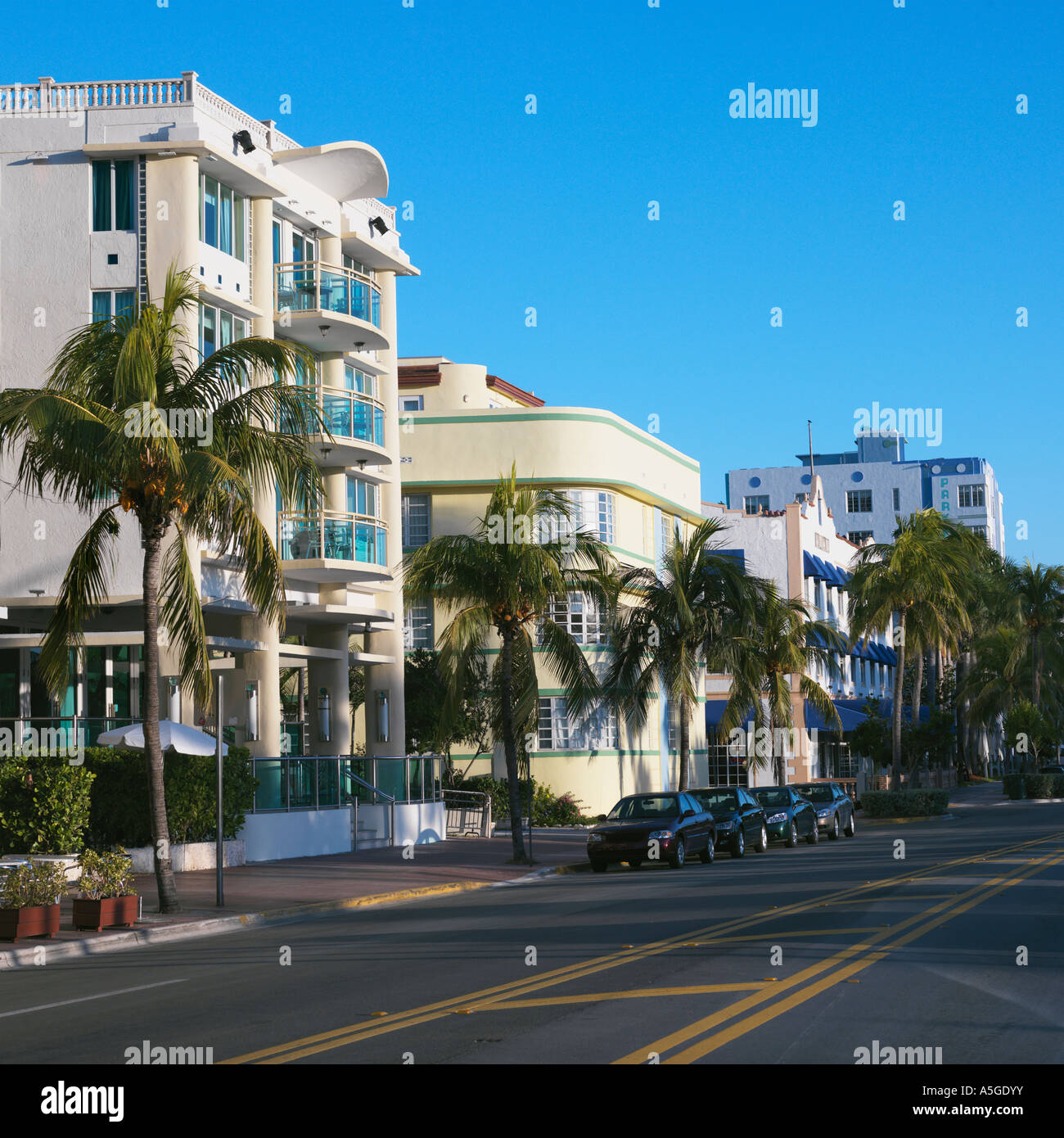 Buildings and street in art deco district of Miami Florida USA Stock ...