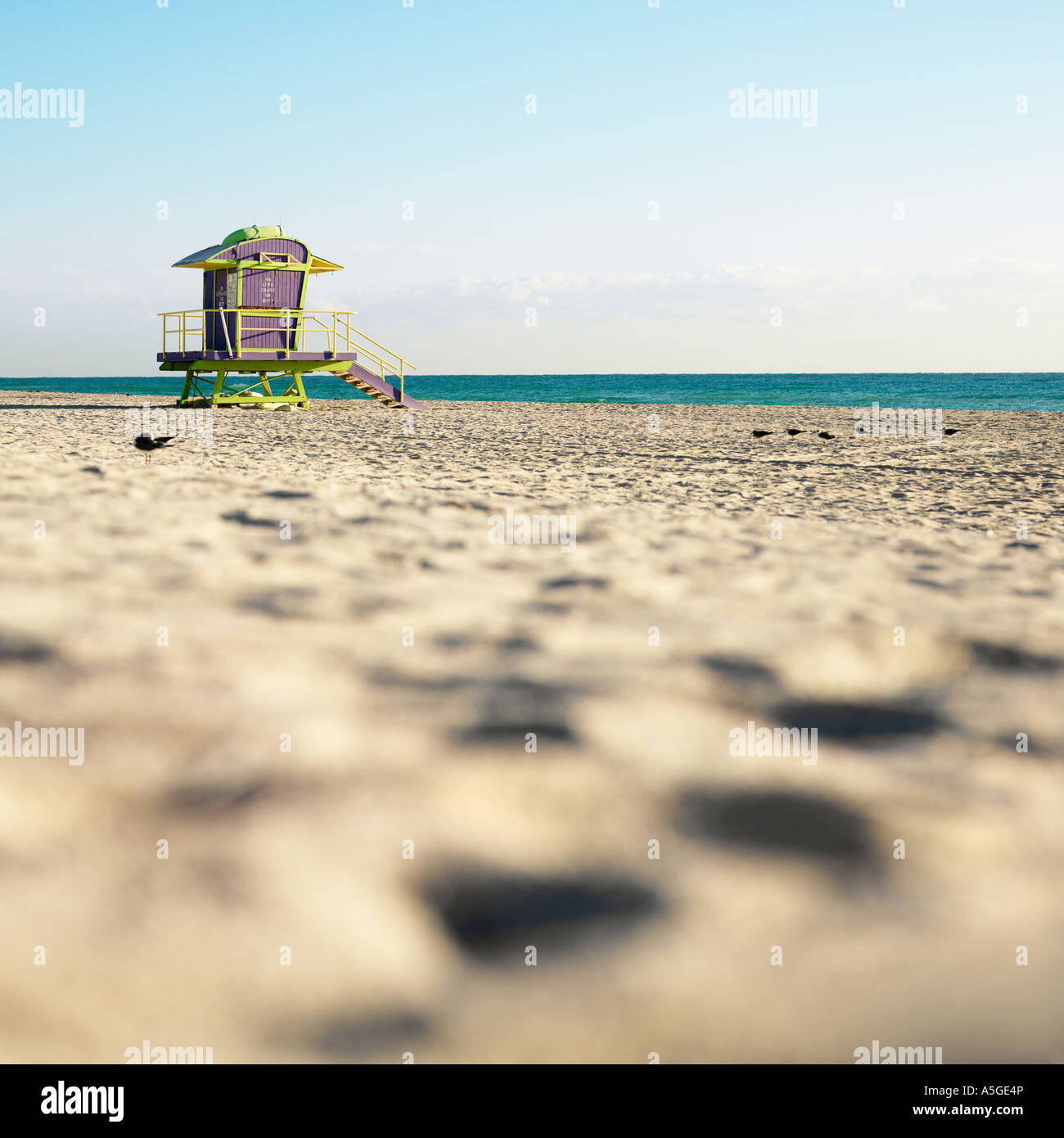 Art deco lifeguard tower on deserted beach in Miami Florida USA Stock ...