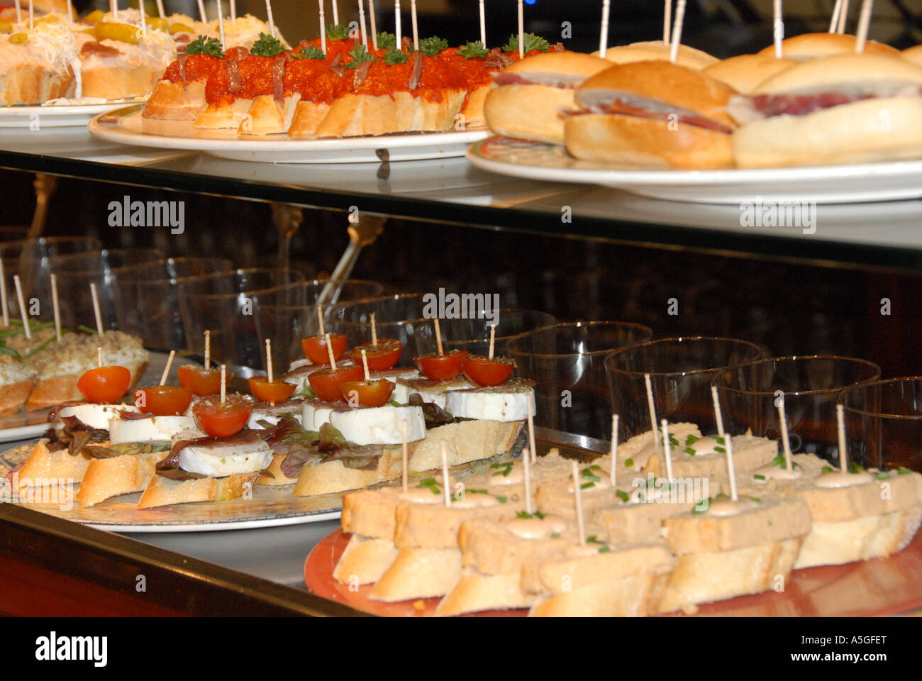 A wide selection of Tapas on display in a restuarant in Valencia in ...