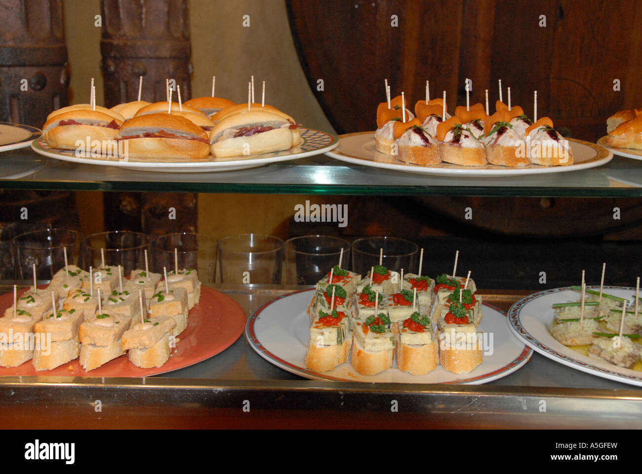A wide selection of Tapas on display in a restuarant in Valencia in ...