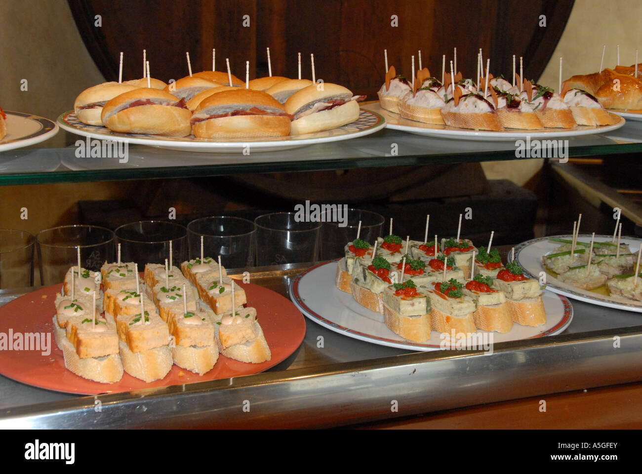 A wide selection of Tapas on display in a restuarant in Valencia in ...