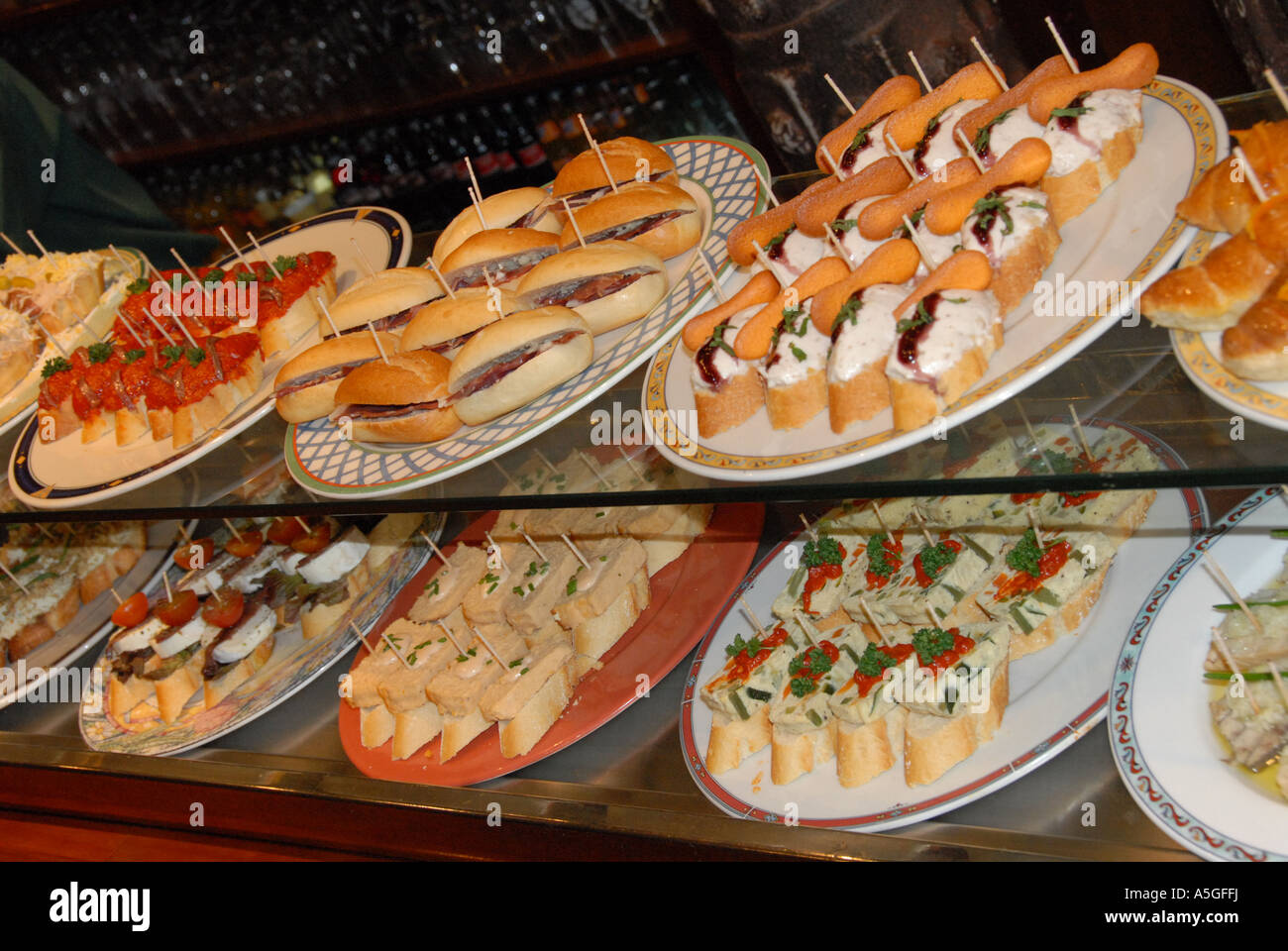 A wide selection of Tapas on display in a restuarant in Valencia in ...