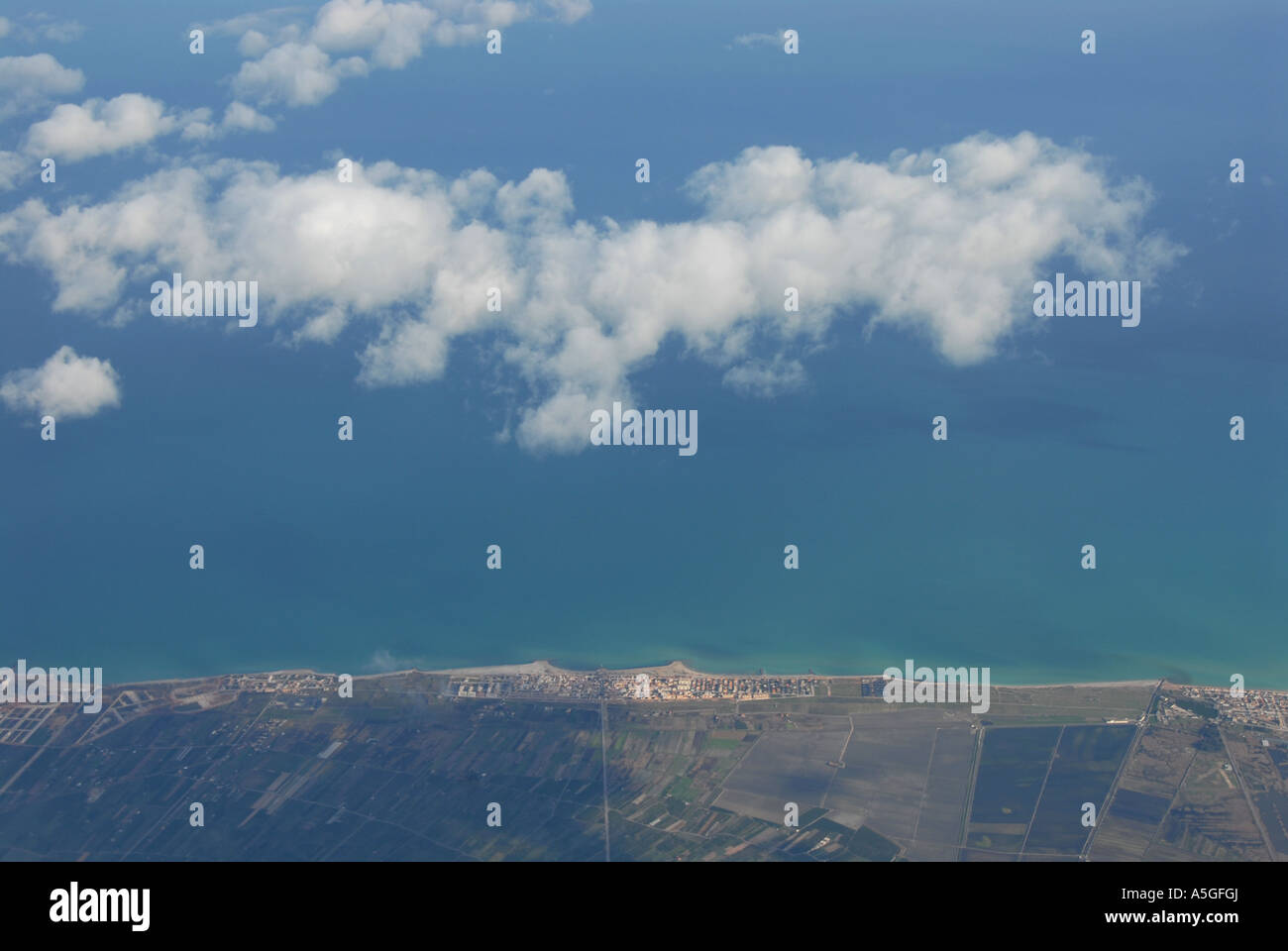 Air view of the Spanish Mediterranean coastline, north of Valencia ...