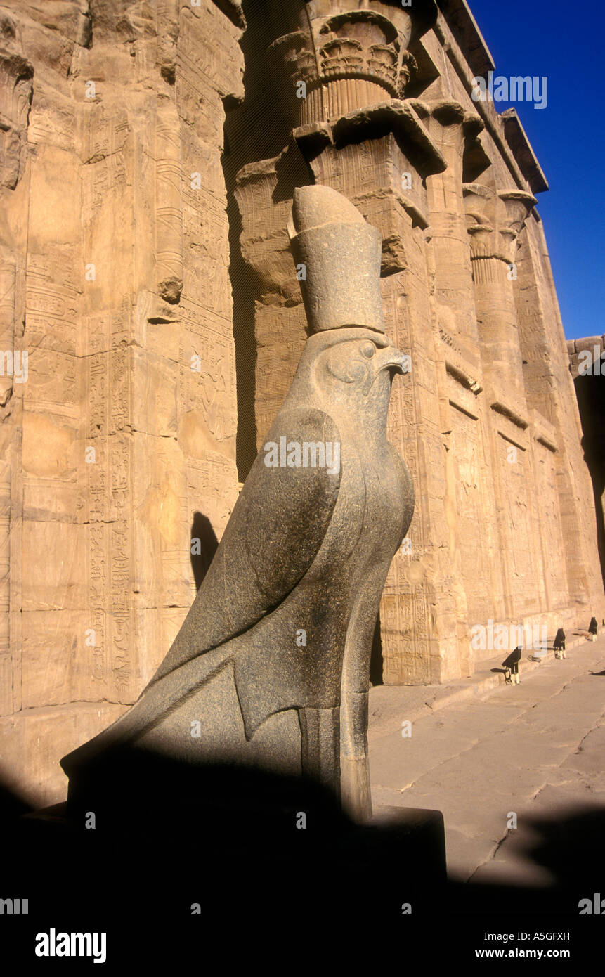 Statue of hawk god Horus in the Temple of Edfu on the banks of the ...