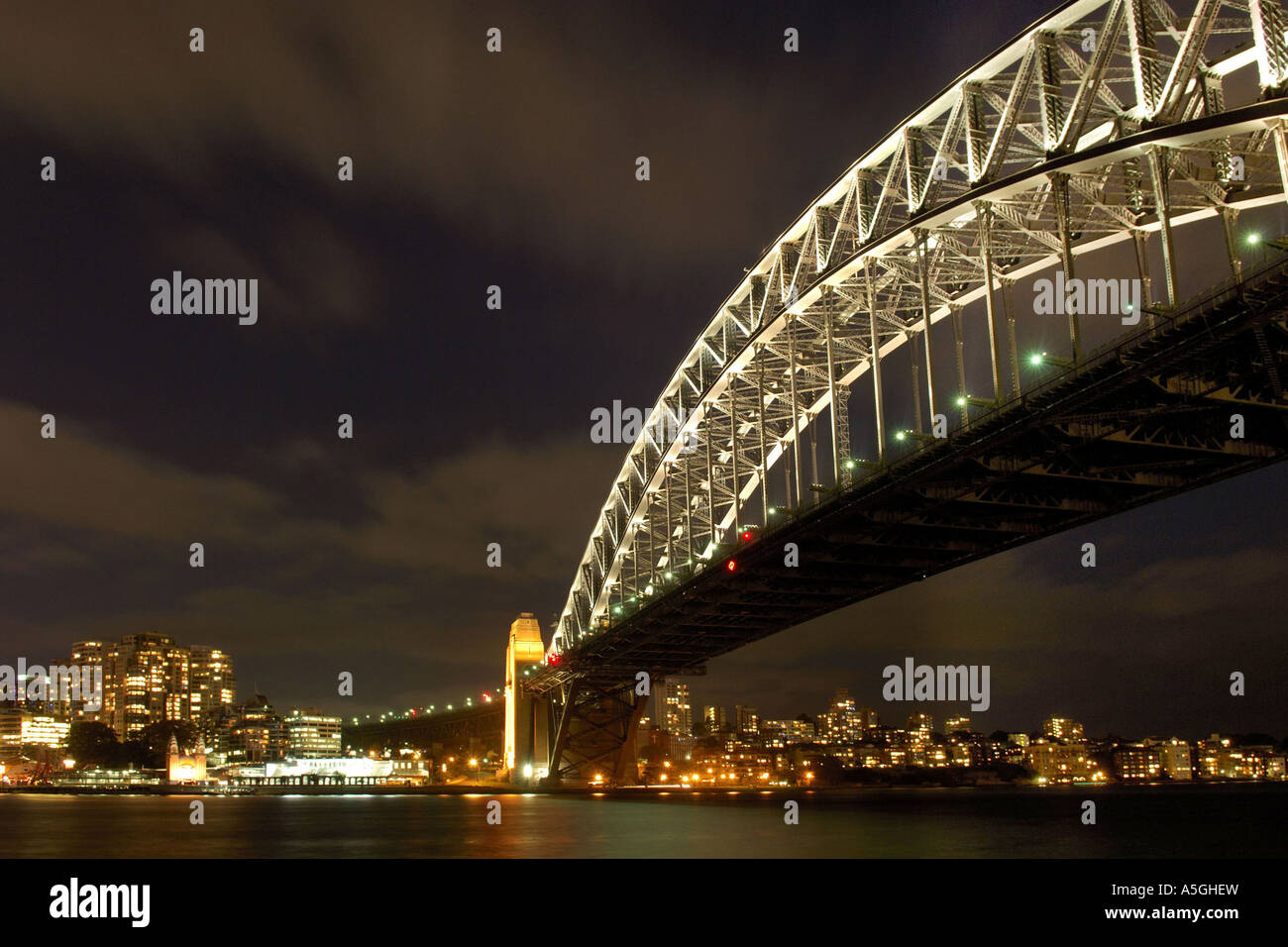Sydney Harbour Bridge at night, widest long-span bridge in the world ...