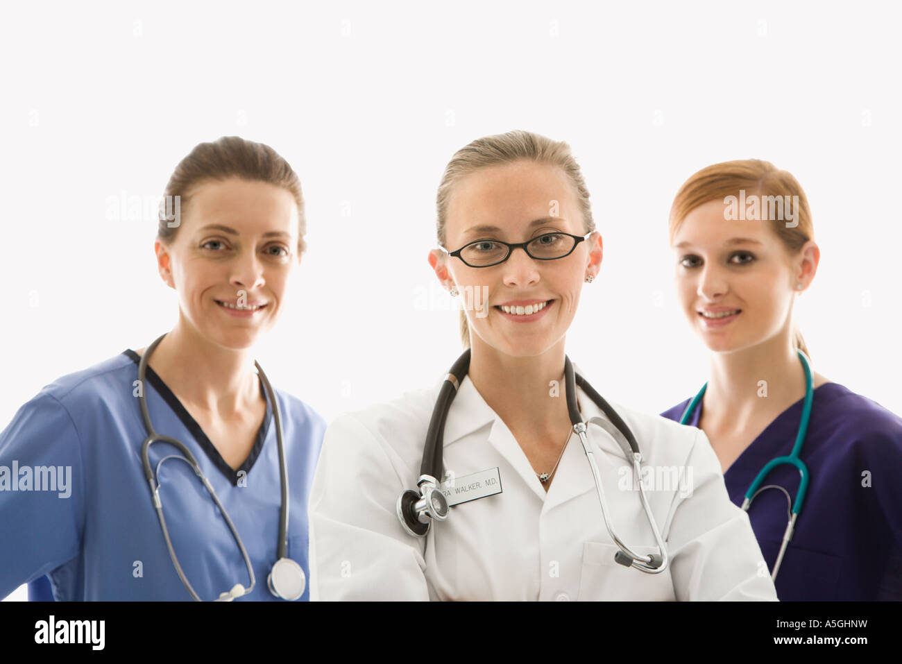 Portrait of smiling Caucasian women medical healthcare workers in ...