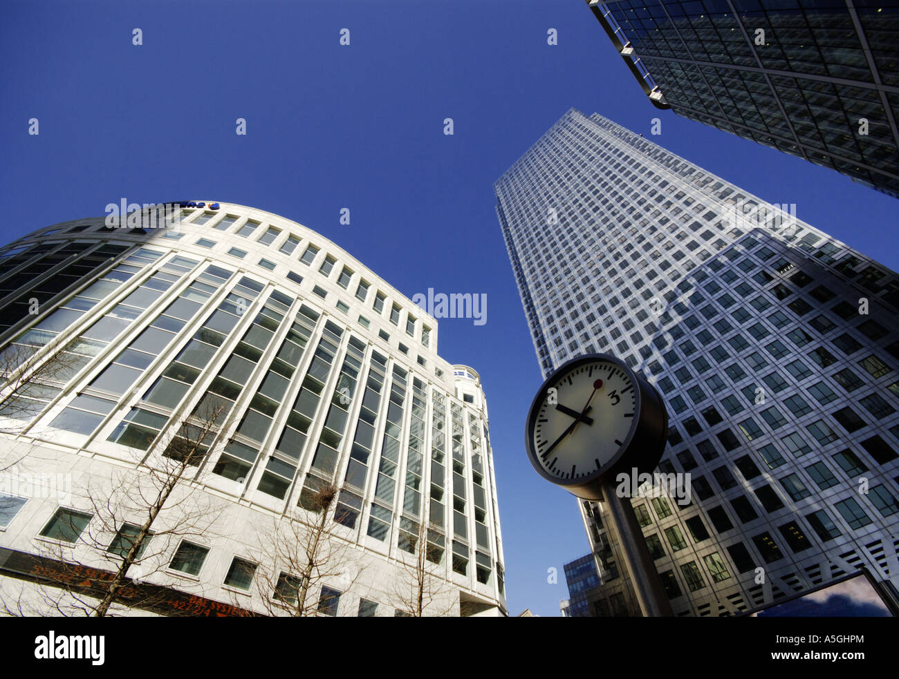Canary Wharf London clocks Reuters building and One Canada Square Stock ...