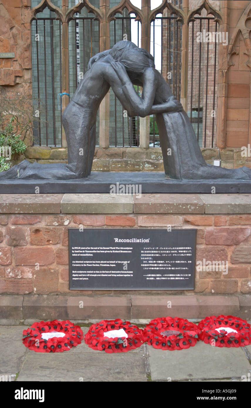 Reconciliation a sculpture in the old Coventry Cathedral Stock Photo ...