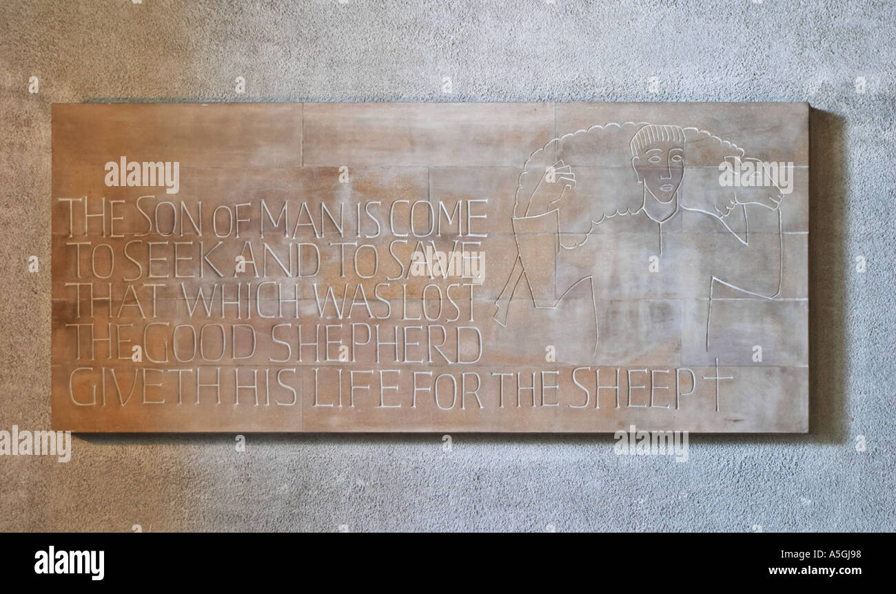 A plaque at the new Cathedral Coventry UK Depicting Jesus as the good ...