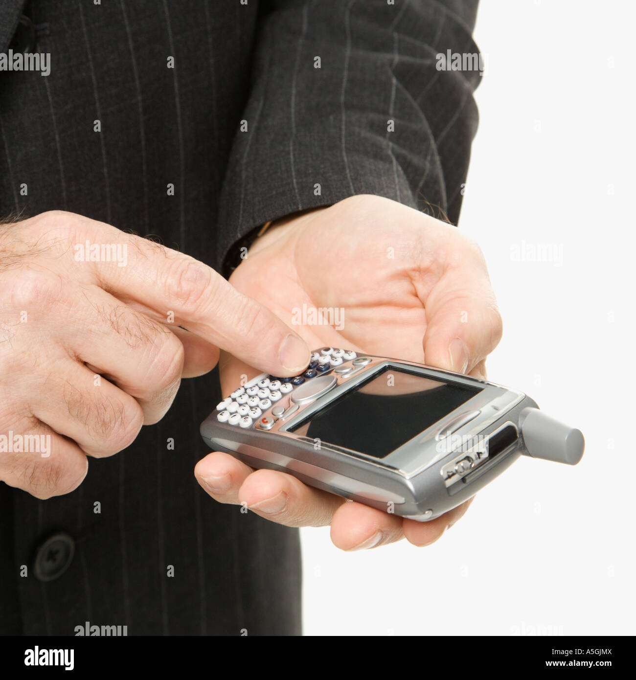 Close up of Caucasian middle aged businessman using handheld PDA Stock ...
