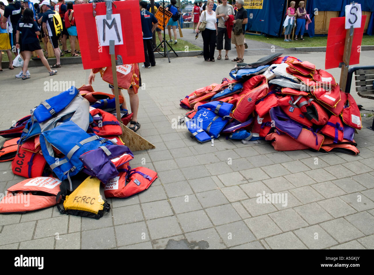 Life Jackets at Dragon Boat Festival, Vancouver, BC, Canada Stock Photo ...
