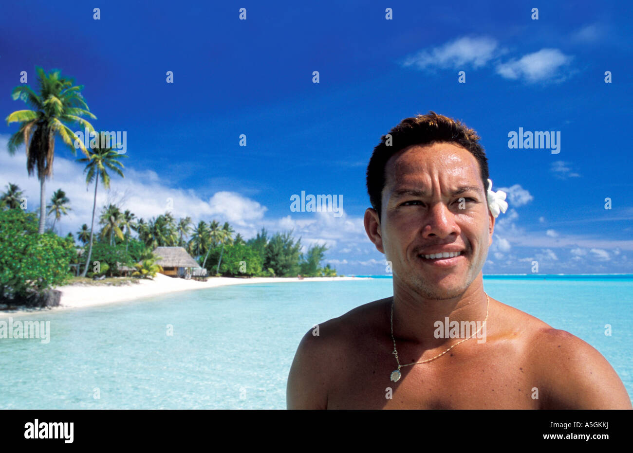Polynesian man at beach, French Polynesia Stock Photo - Alamy
